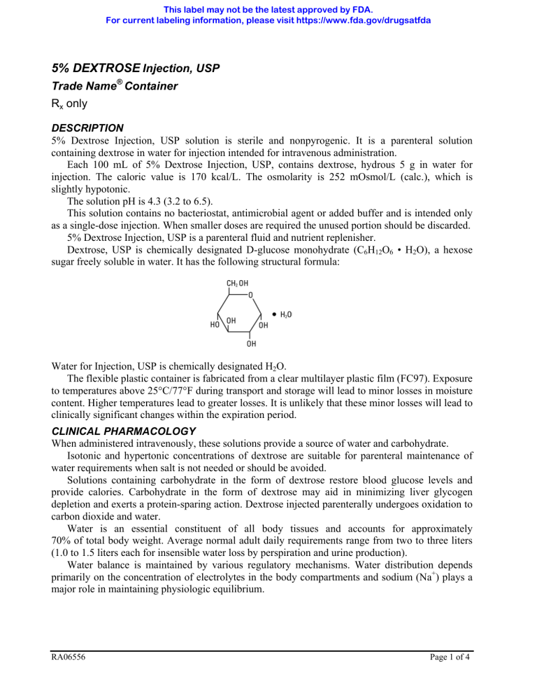 5% Dextrose Injection, USP Medication Label