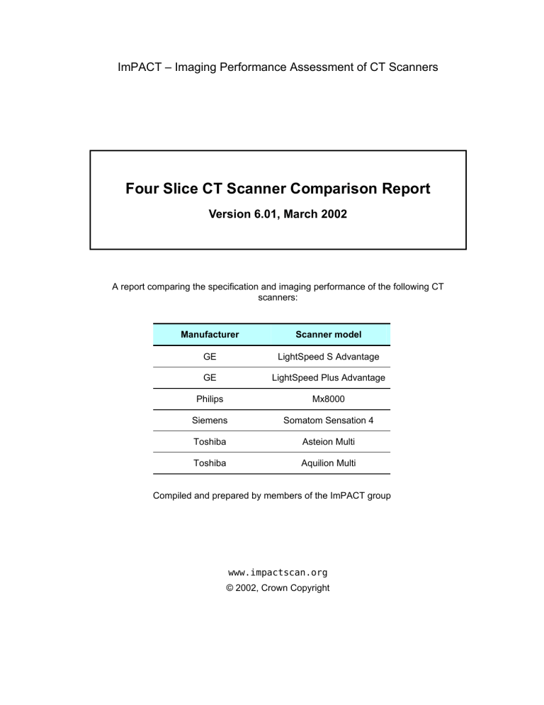 CT Scanner Comparison Report: ImPACT Assessment