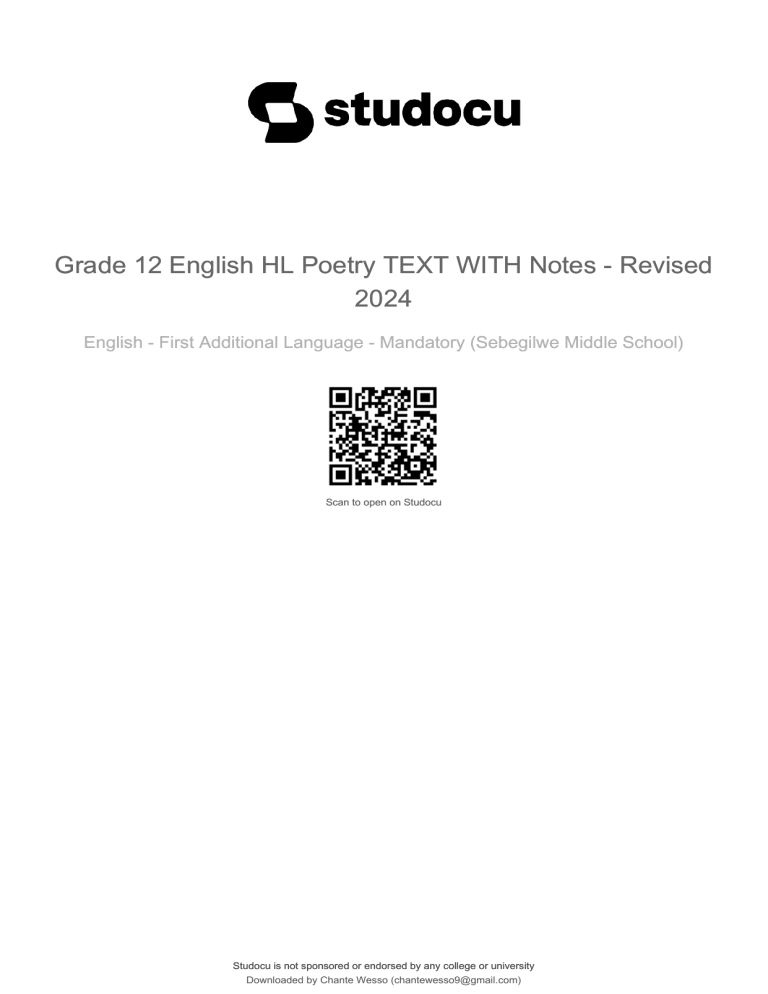Grade 12 English Poetry Study Guide: Analysis & Notes