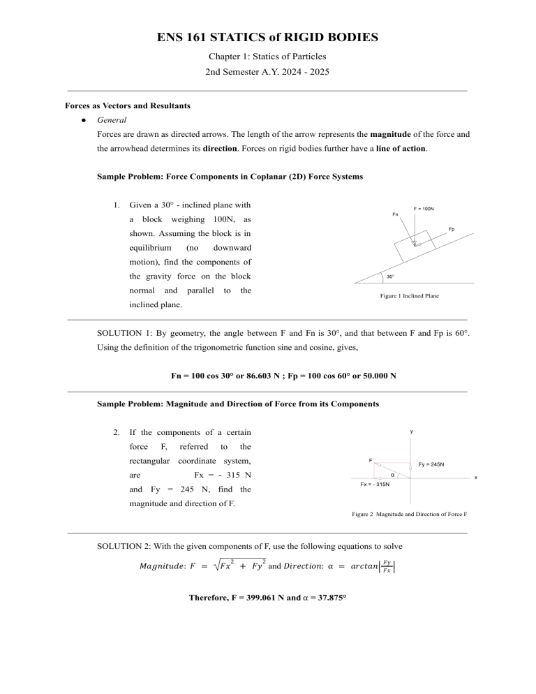 Statics of Rigid Bodies: Forces & Resultants - Lecture Notes