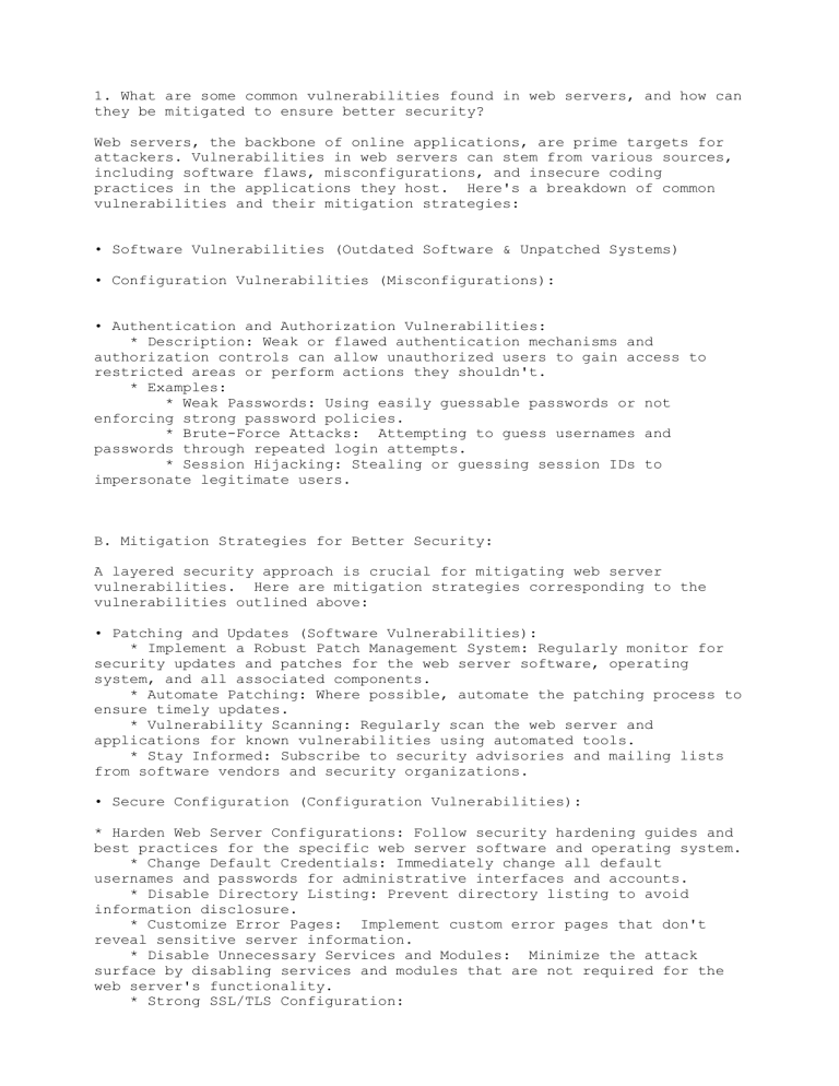 Web Server Security: Vulnerabilities & Mitigation