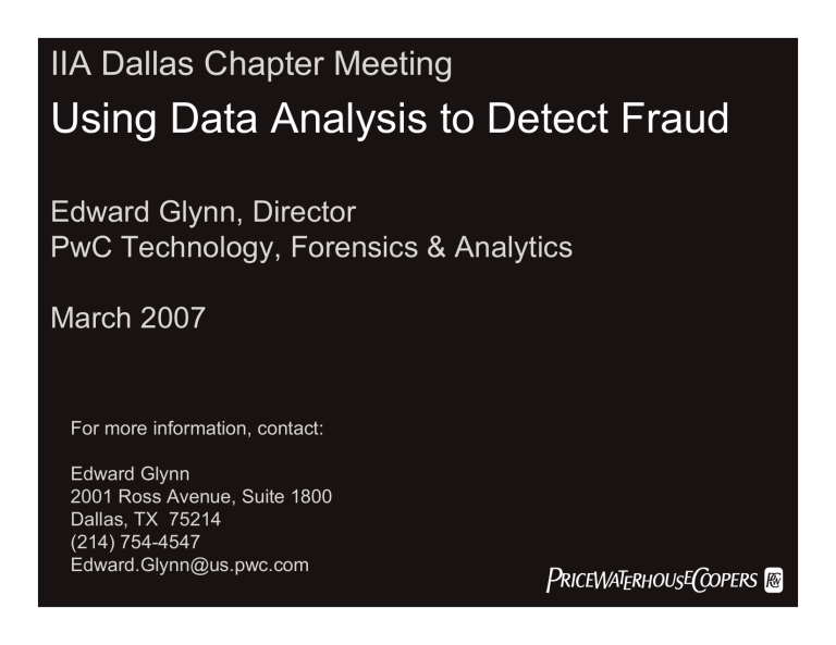 Data Analysis for Fraud Detection: PwC Presentation