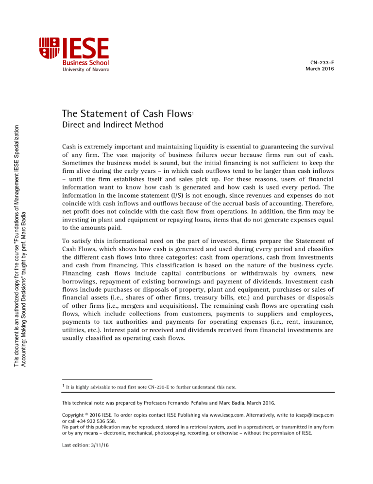 Statement of Cash Flows: Direct & Indirect Methods