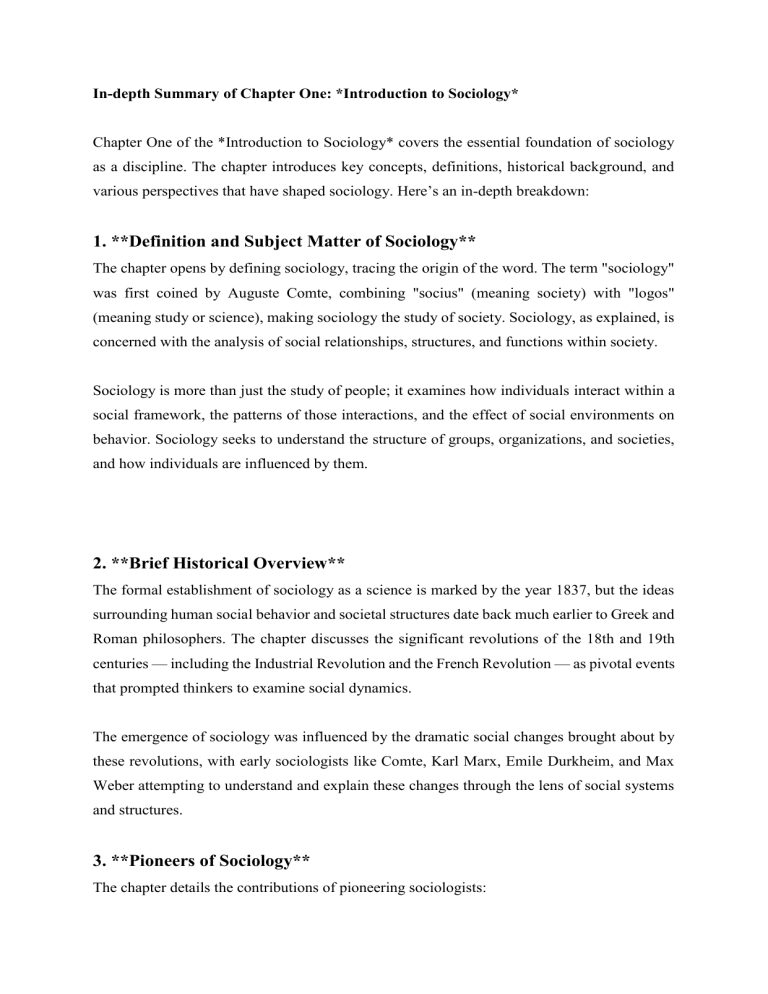 Sociology Chapter 1 Summary: Introduction & Key Concepts