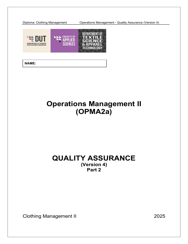 Operations Management: Quality Assurance - Clothing