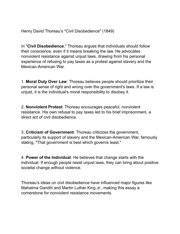 Thoreau's Civil Disobedience: Summary & Analysis