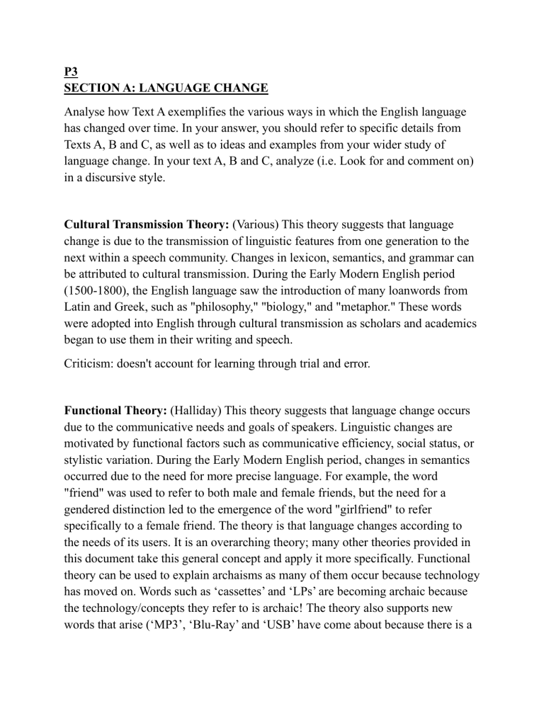 Language Change & Acquisition: Exam Prep