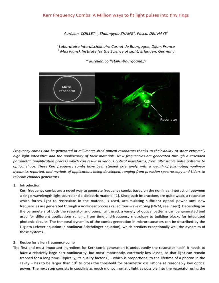 Kerr Frequency Combs: Light Pulses in Tiny Rings