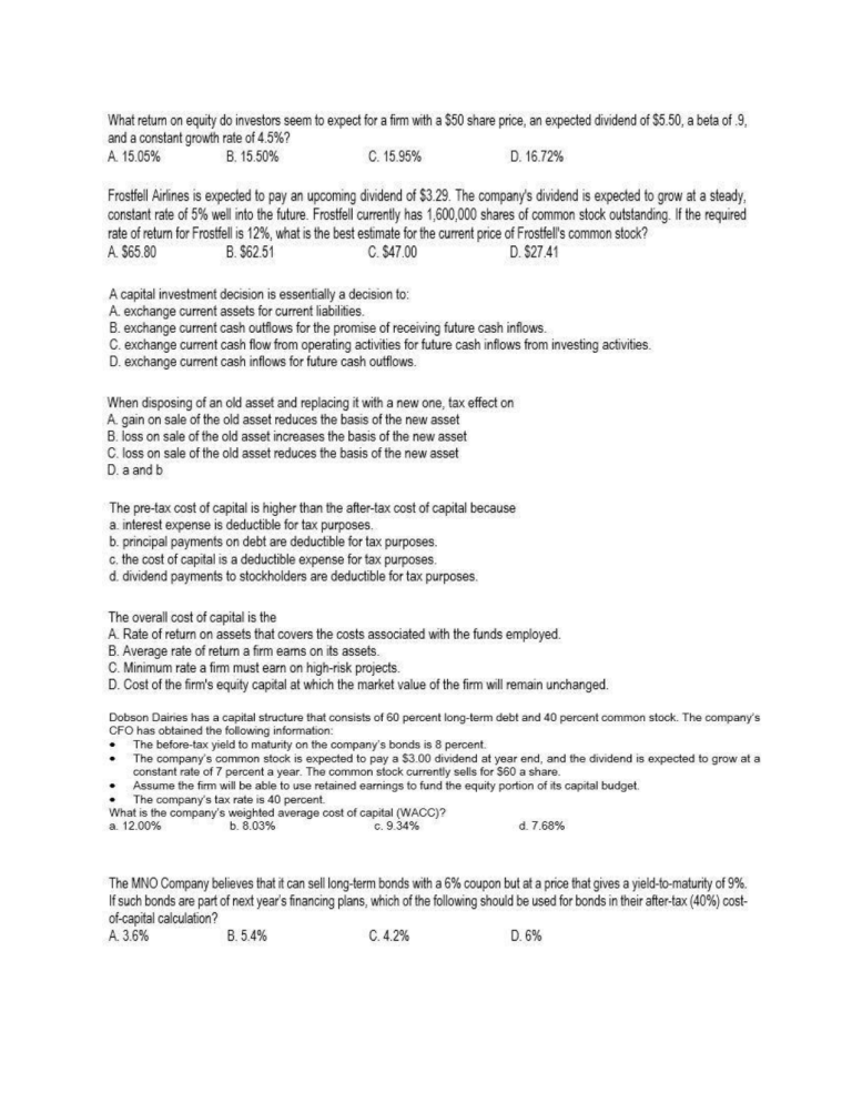 Corporate Finance Exam Questions