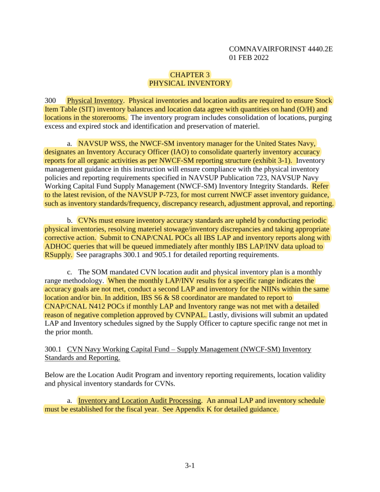 Navy Physical Inventory Instruction COMNAVAIRFORINST 4440.2E