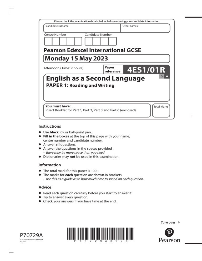 ESL Exam Paper: Pearson Edexcel International GCSE