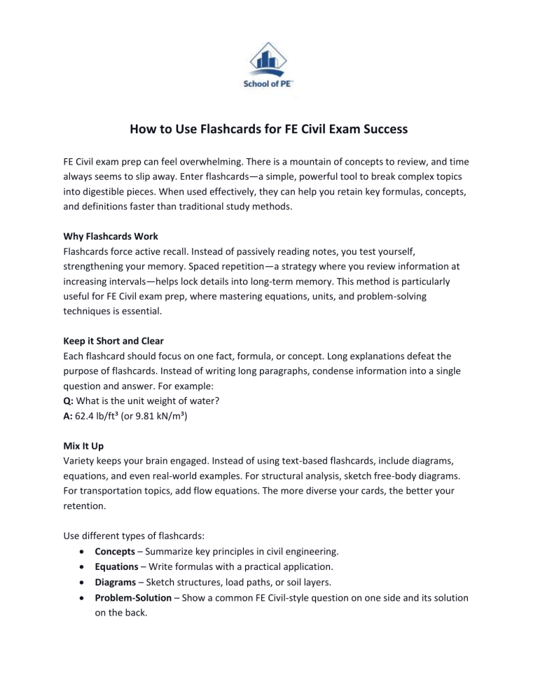 FE Civil Exam: Flashcard Study Guide for Success