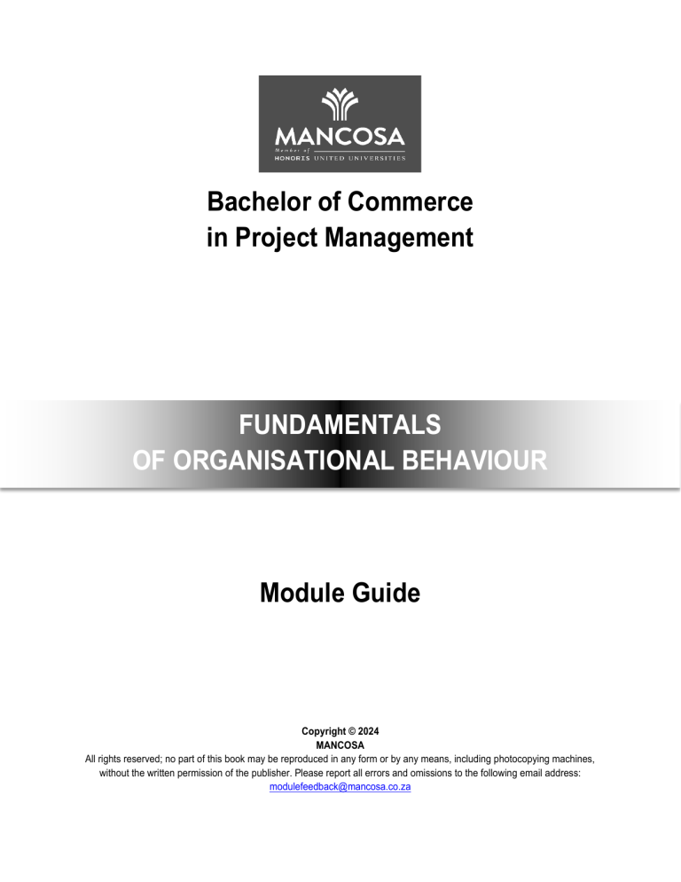 Organisational Behaviour Module Guide - Project Management