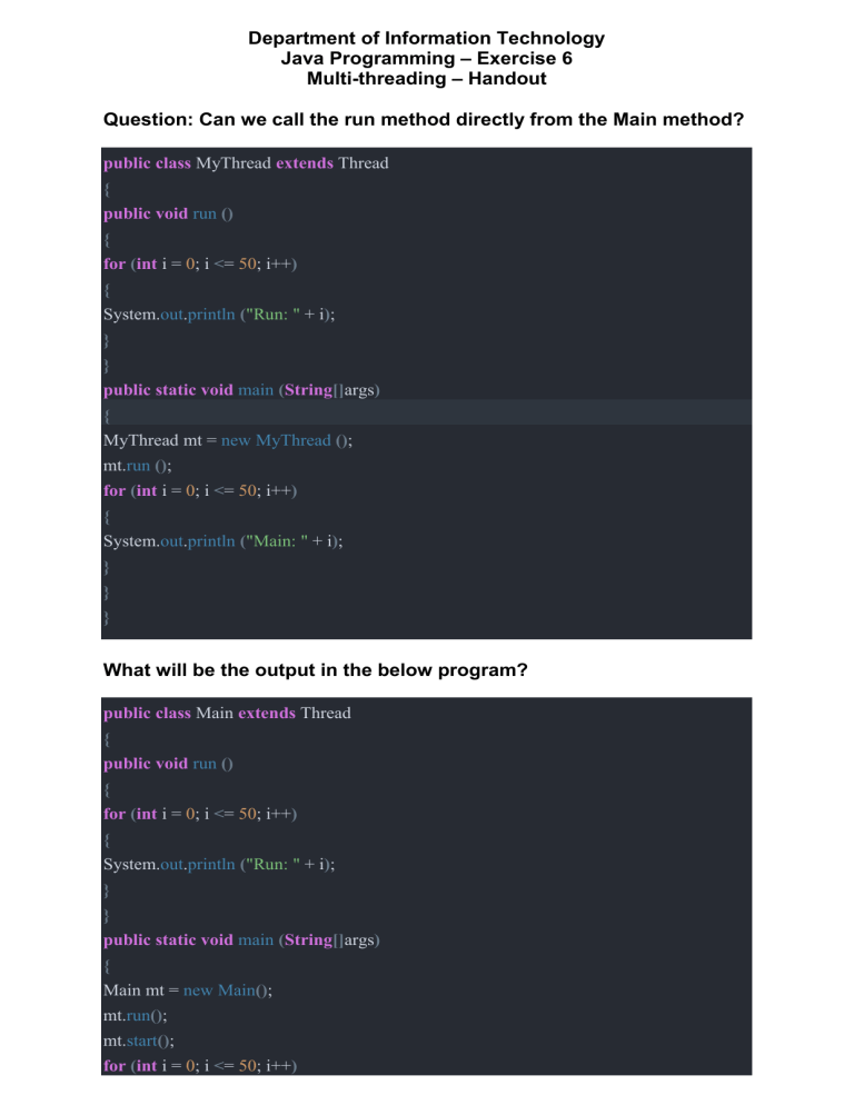 Java Multi Threading Exercise Code Examples And Questions