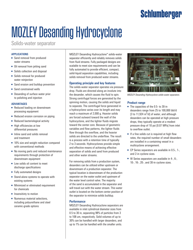 MOZLEY Desanding Hydrocyclone: Solids-Water Separator
