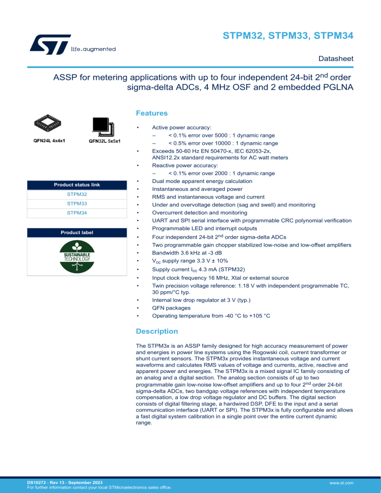STPM32/33/34 Datasheet: Metering ASSP Features & Specs