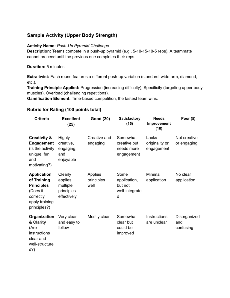Push-Up Pyramid Challenge & Rubric