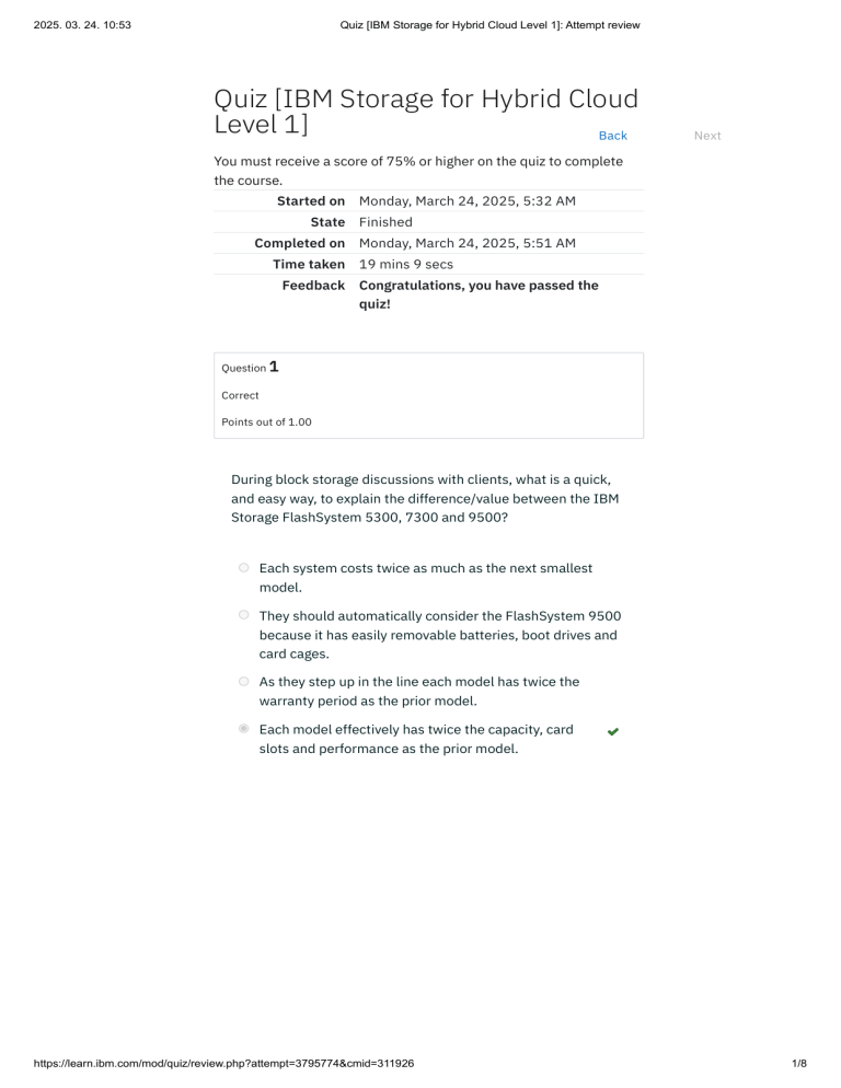 IBM Storage Hybrid Cloud Level 1 Quiz Review