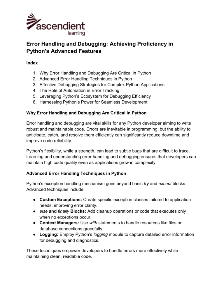 Python Error Handling & Debugging: Advanced Techniques