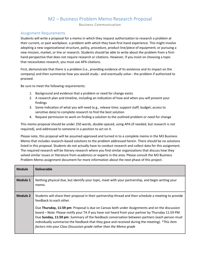 Business Memo Proposal: Research & Communication Assignment