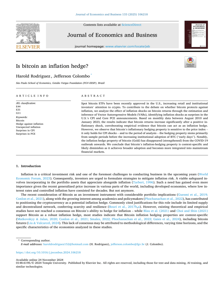 Bitcoin as Inflation Hedge: An Economic Analysis