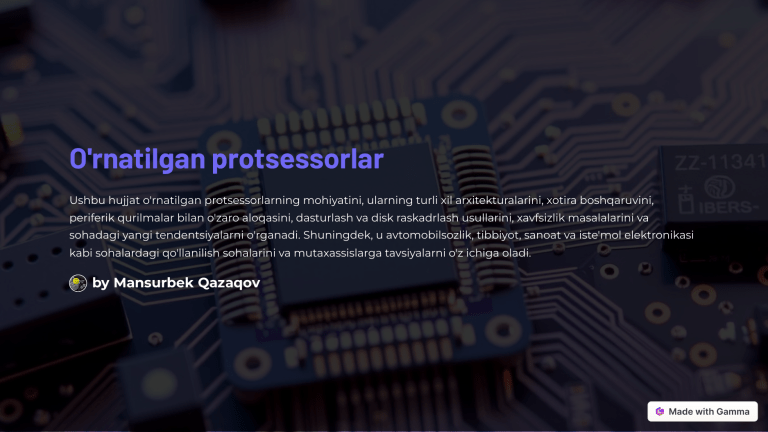 O'rnatilgan Protsessorlar: Arxitekturalar, Ilovalar va Tendentsiyalar