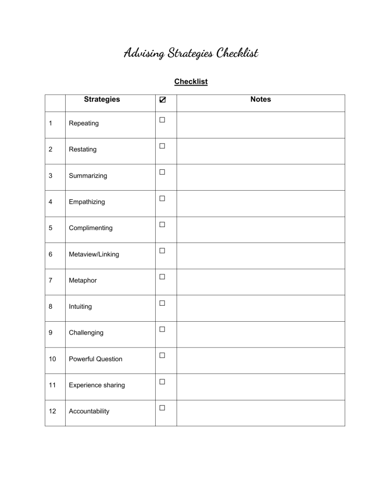 Advising Strategies Checklist