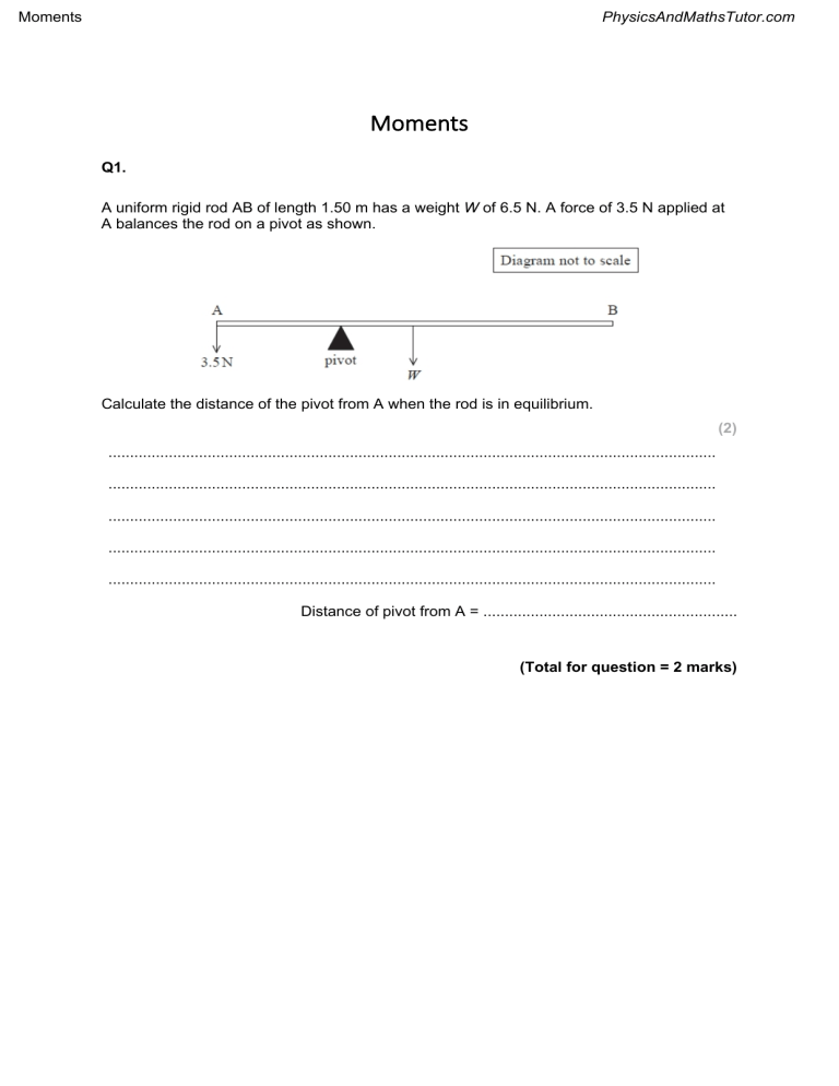 Moments Physics Worksheet: Equilibrium & Forces