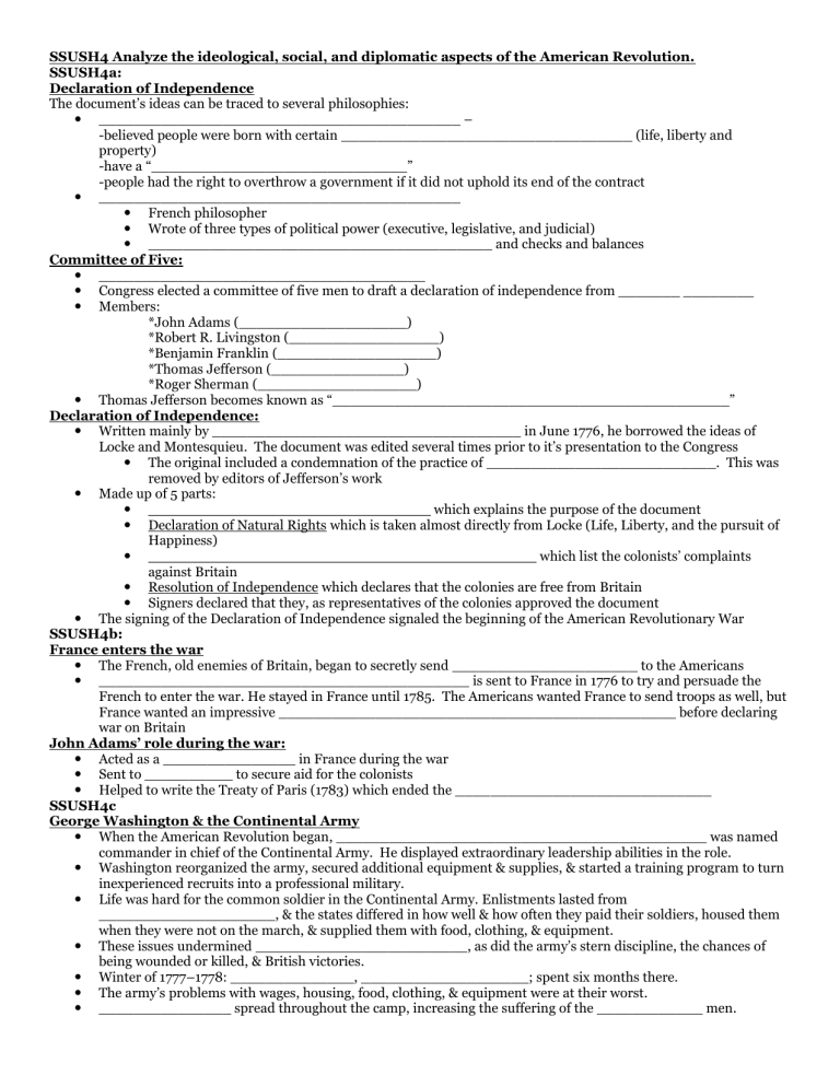 American Revolution: Key Events & Figures Worksheet