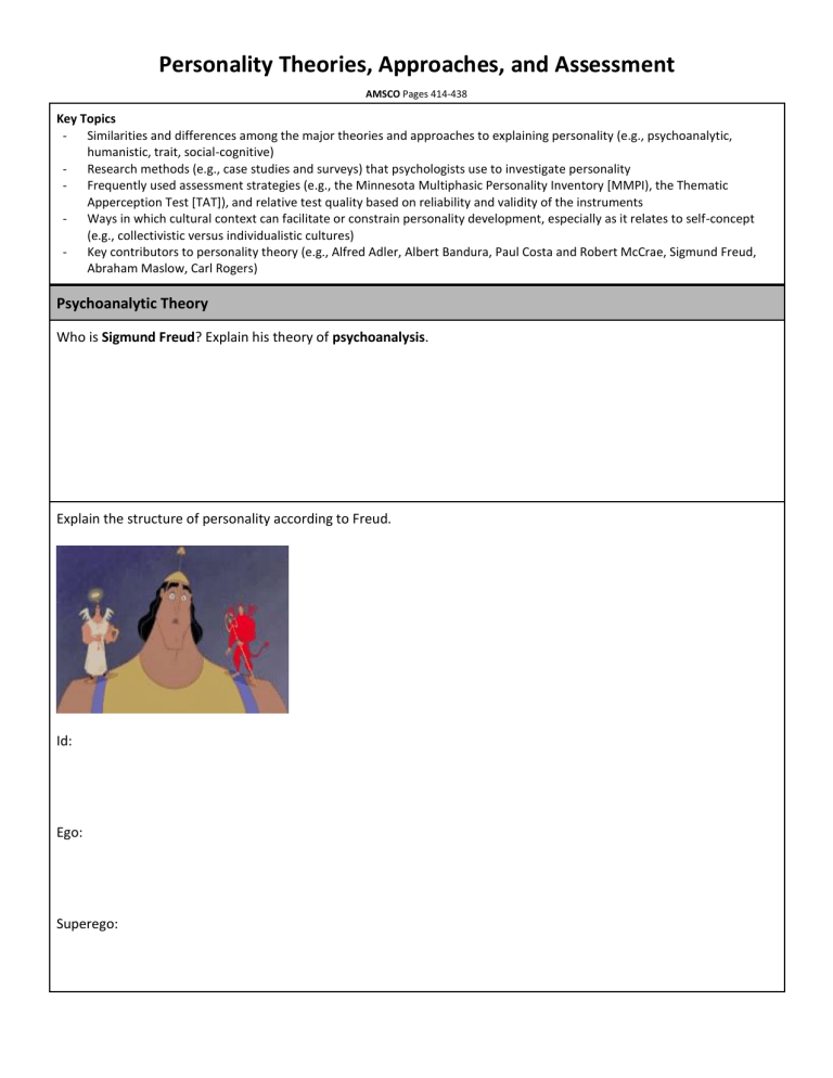 Personality Theories: Approaches & Assessment Study Guide