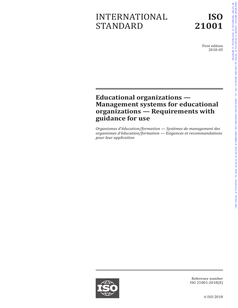 ISO 21001: Educational Organizations Management Systems Standard