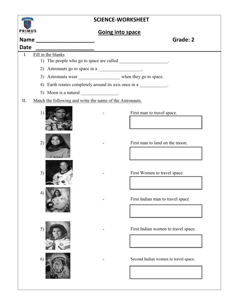 Space Exploration Worksheet for Grade 2