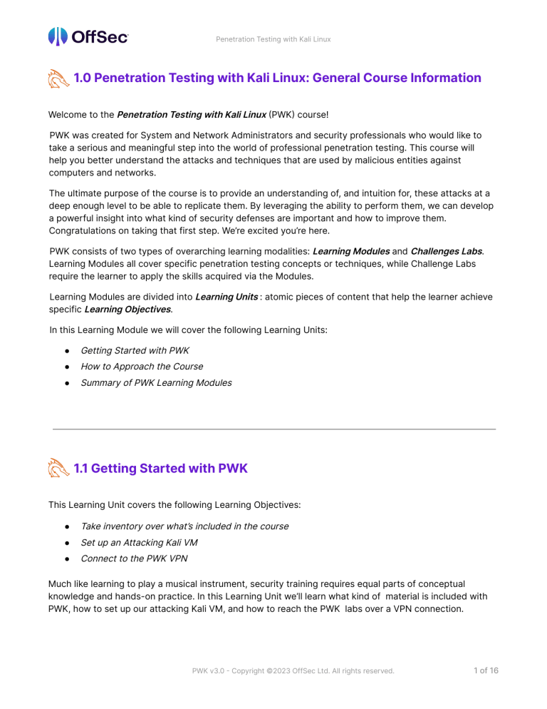 Penetration Testing with Kali Linux Course Material