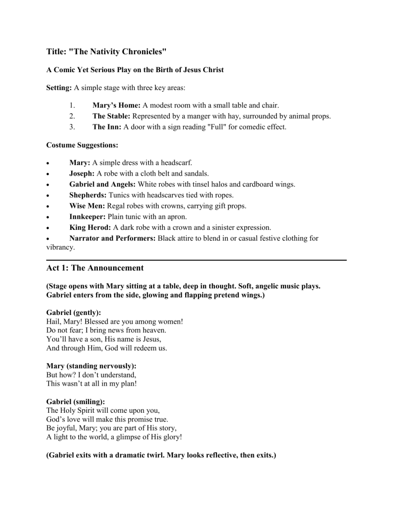 The Nativity Chronicles: A Christmas Play Script
