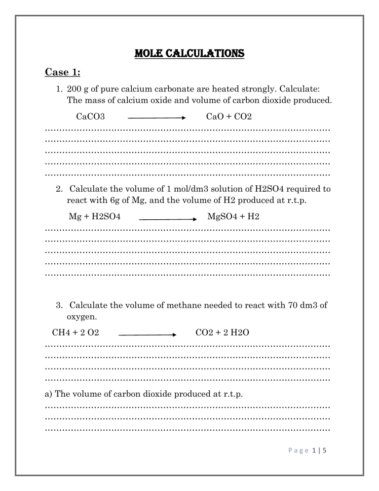 Mole Calculations Chemistry Problems: Stoichiometry & Formulas
