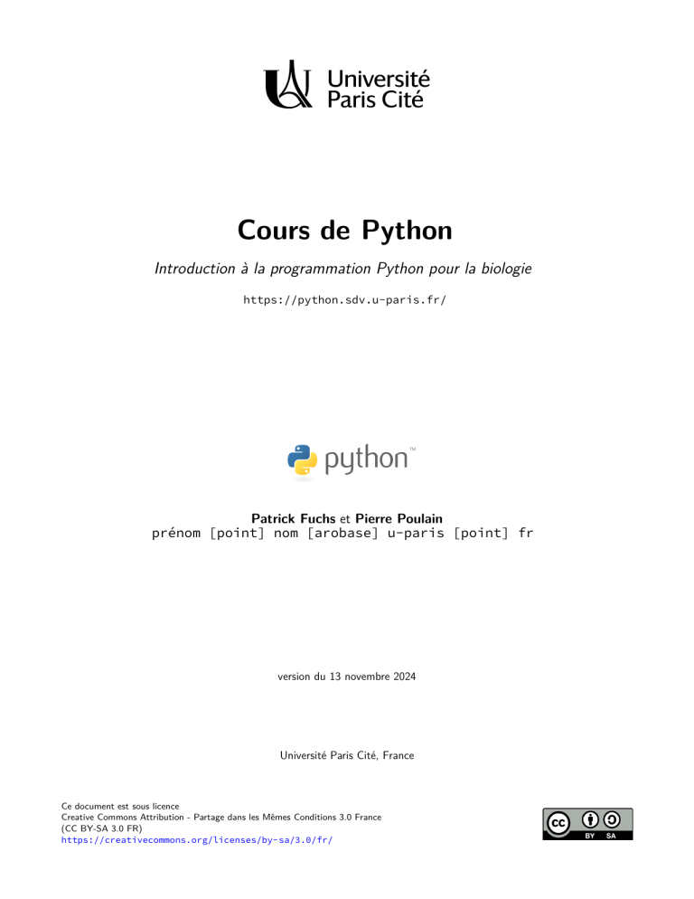 Cours de programmation Python pour la biologie