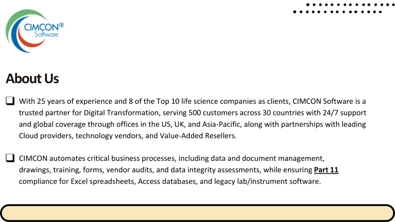 CIMCON eInfotree Excel Desktop: Pharma Compliance Case Studies