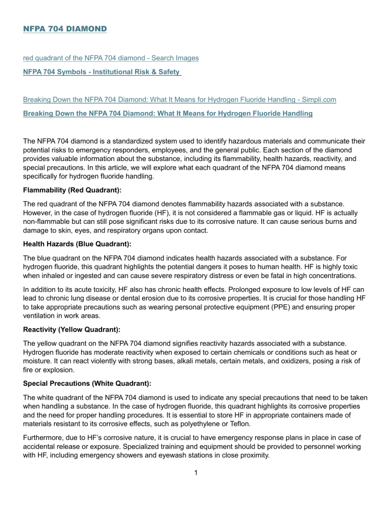 NFPA 704 Diamond: Hydrogen Fluoride Handling Guide