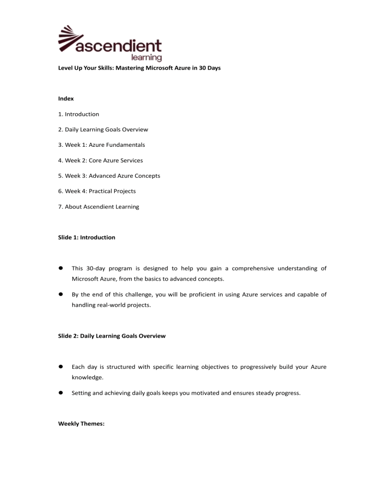 Mastering Microsoft Azure in 30 Days: A Learning Program