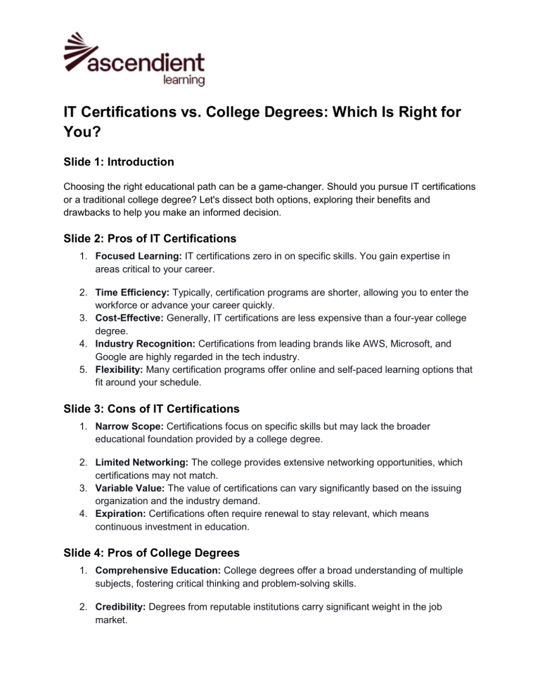 IT Certifications vs. College Degrees: Which is Right?