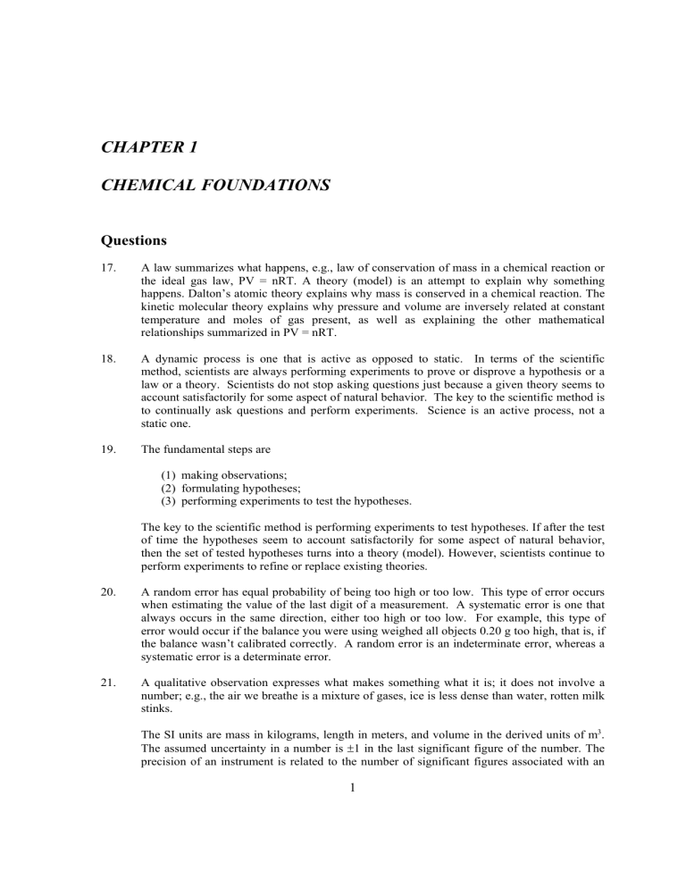 Chemical Foundations: Laws, Theories, and Measurement