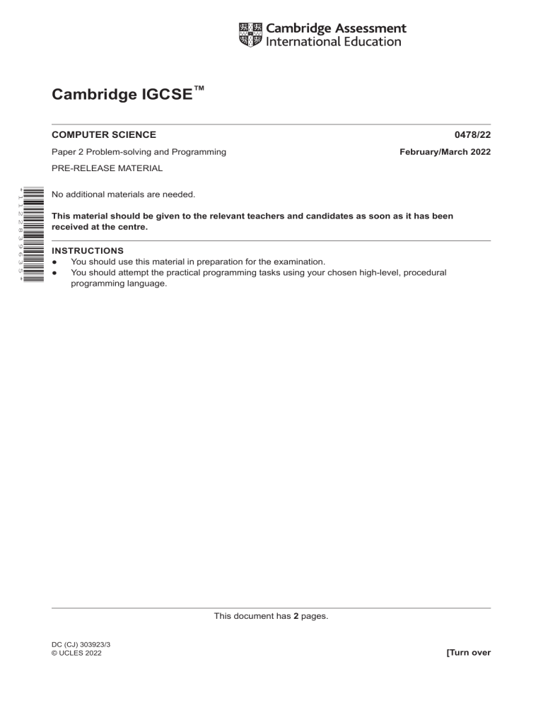 IGCSE Computer Science: Golf Scoring Program Task