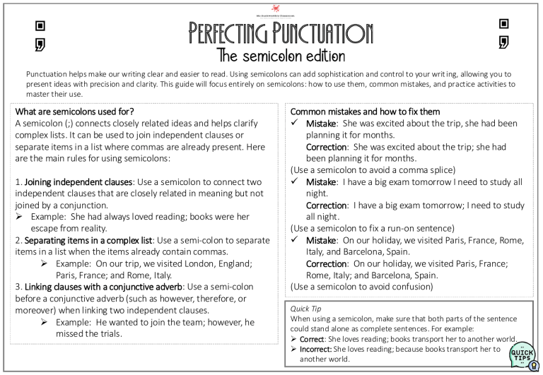 Semicolon Guide: Usage, Mistakes, and Practice