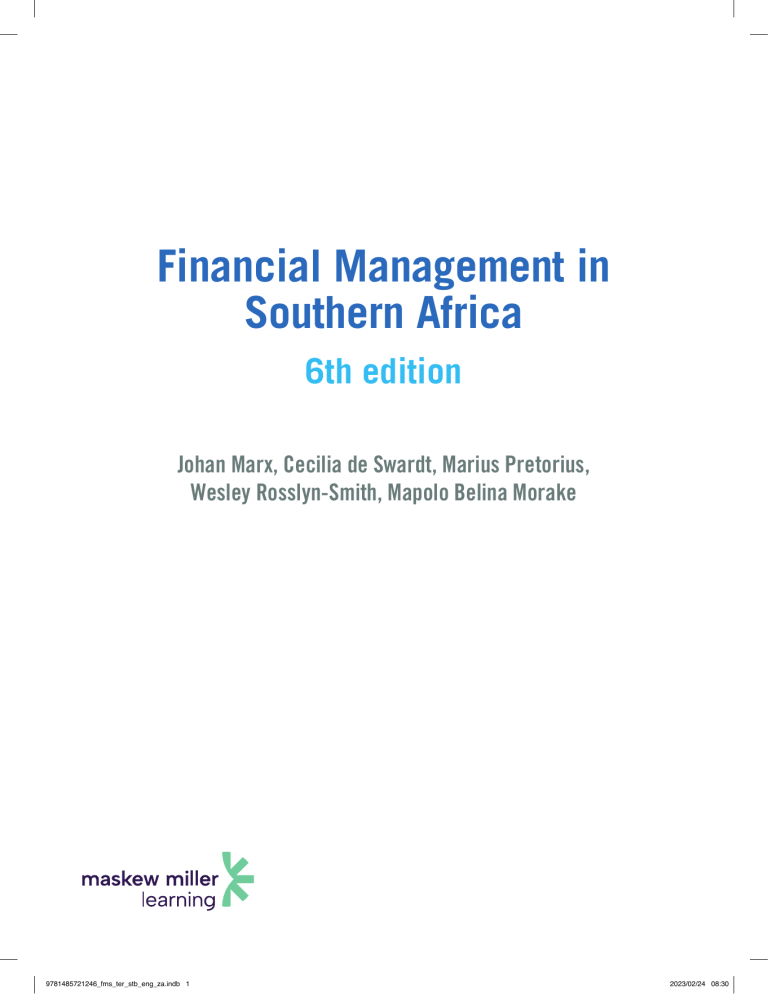 Financial Management in Southern Africa 6th Edition