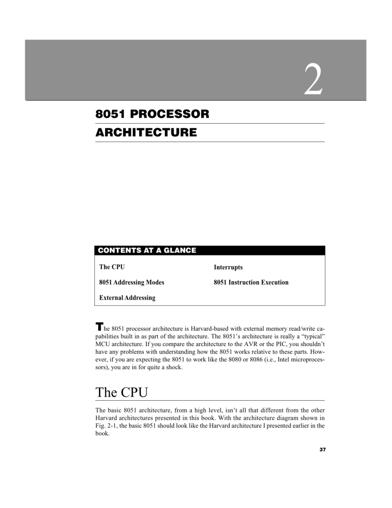 8051 Processor Architecture: CPU, Memory, and Registers