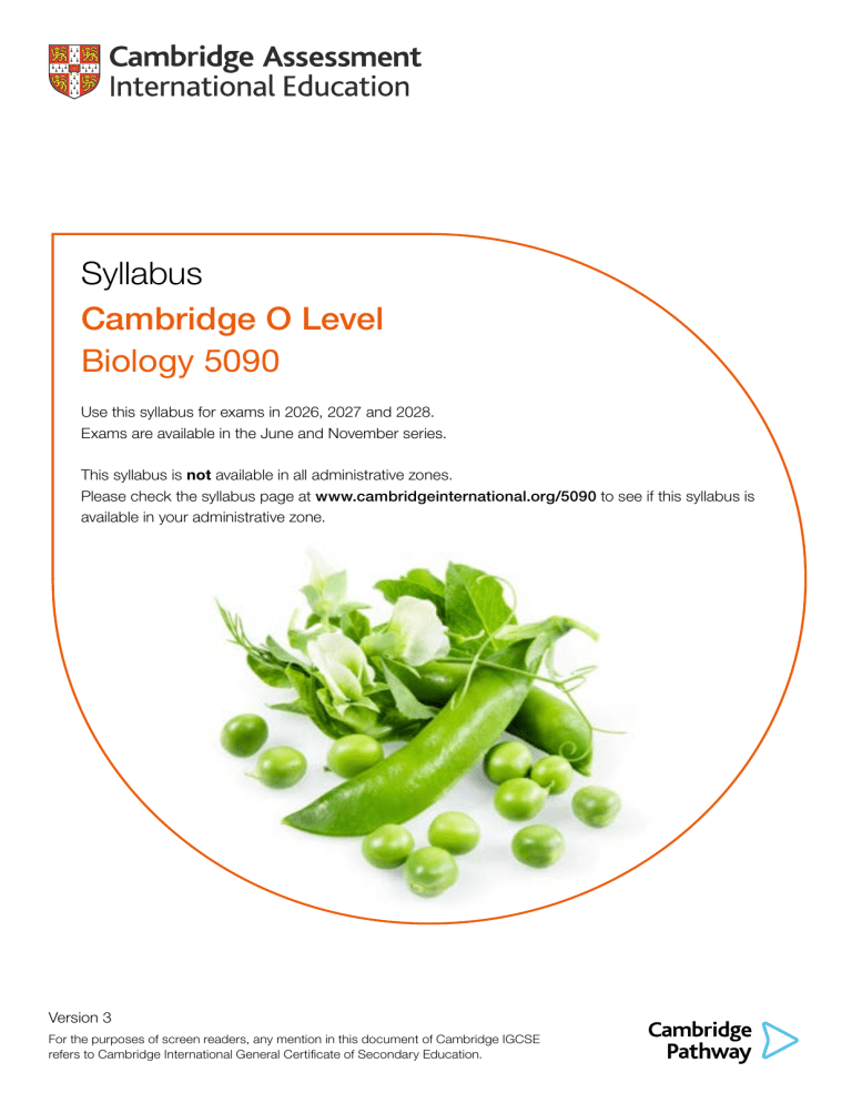 Cambridge O Level Biology 5090 Syllabus (2026-2028)