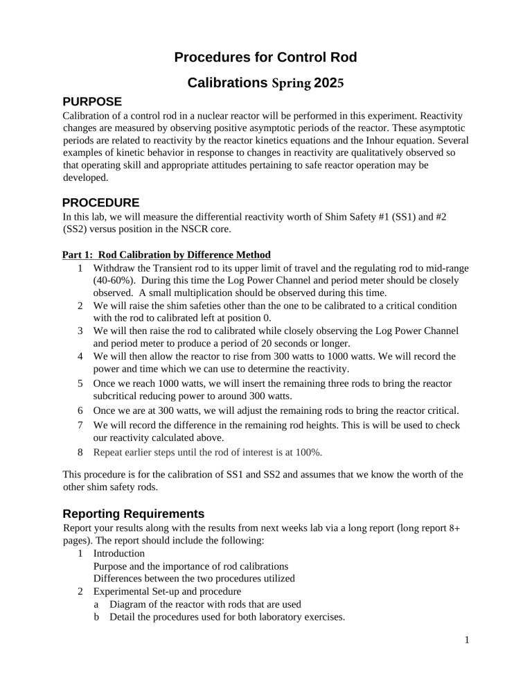 Control Rod Calibration Procedures - Nuclear Reactor Lab