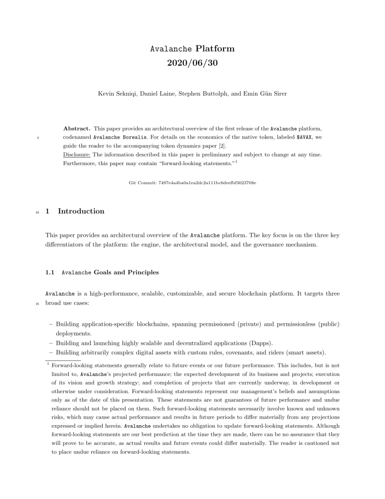 Avalanche Platform Architecture Overview