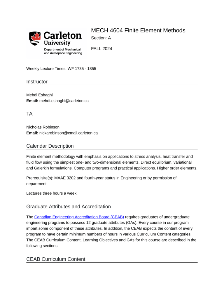 MECH 4604 Finite Element Methods Course Syllabus