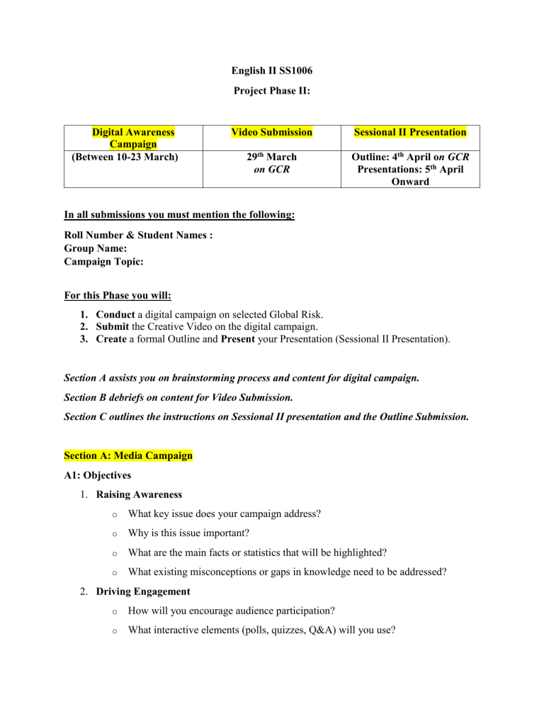 Digital Awareness Campaign Project: English II